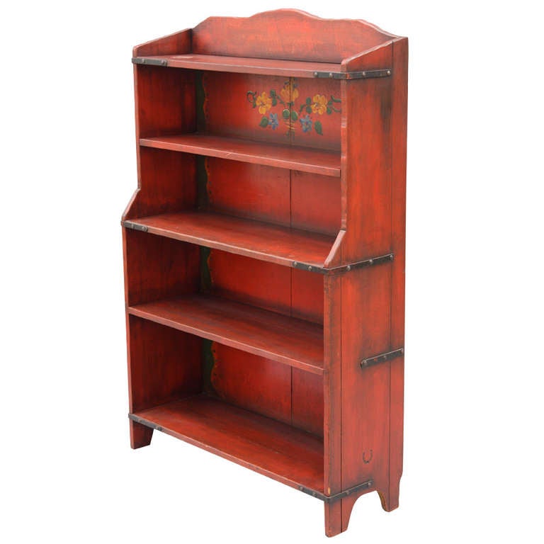 1930s Five Shelf Old Red Finish Monterey Bookcase at 1stDibs