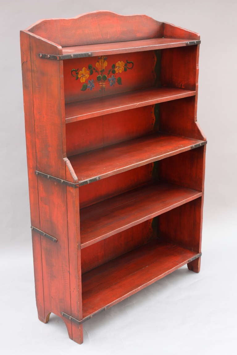 1930s Five Shelf Old Red Finish Monterey Bookcase at 1stDibs