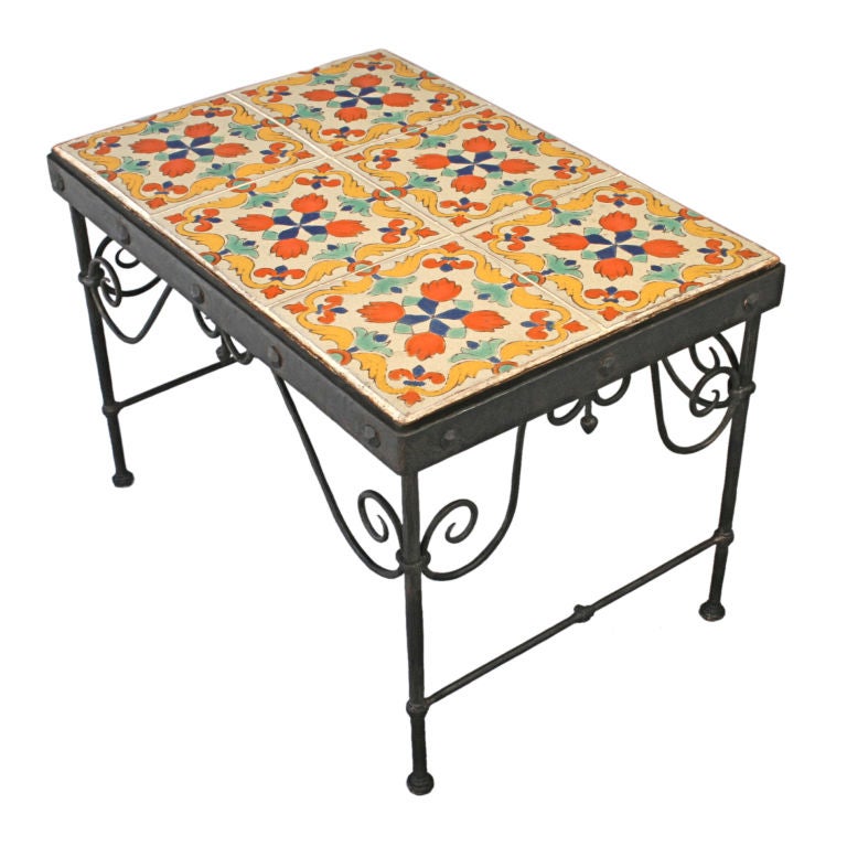 Exceptional Californian D&M Tile Table with Iron Base at 1stDibs