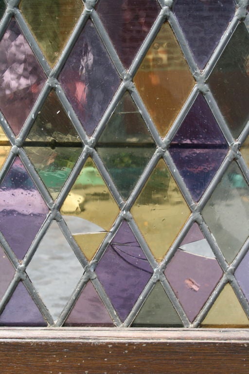 Pair Diamond-Paned Stained Glass Doors w/ Musical Motif at 1stDibs