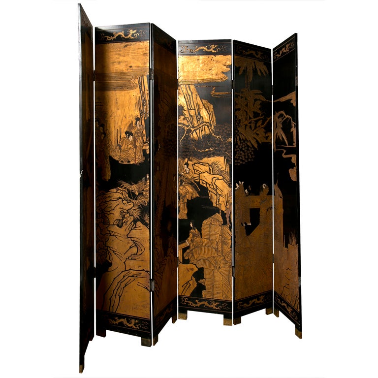 Lacquered 12 Panel Coromandel Screen at 1stDibs