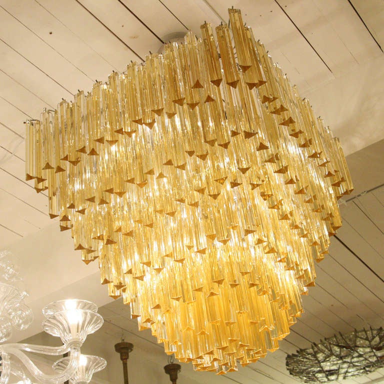 An Outstanding Square Amber Clear Venini Triedri Ceiling Light For Sale ...