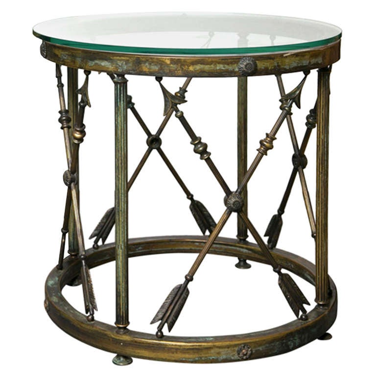 Bronze Glass Top Directoie Style Arrow Form Drum Table at 1stDibs