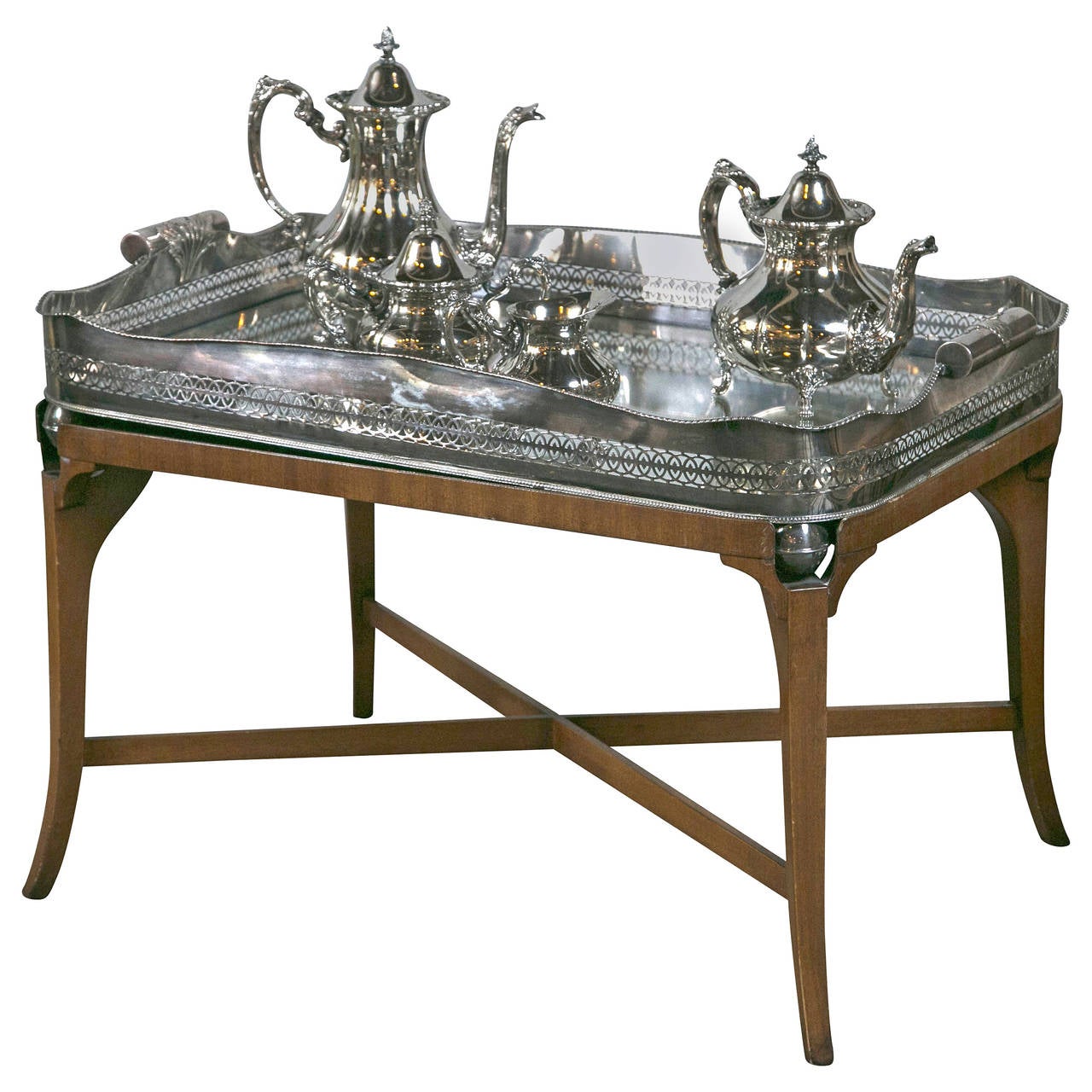 Hollywood Regency Silver Plated Serving Tray on Stand at 1stDibs