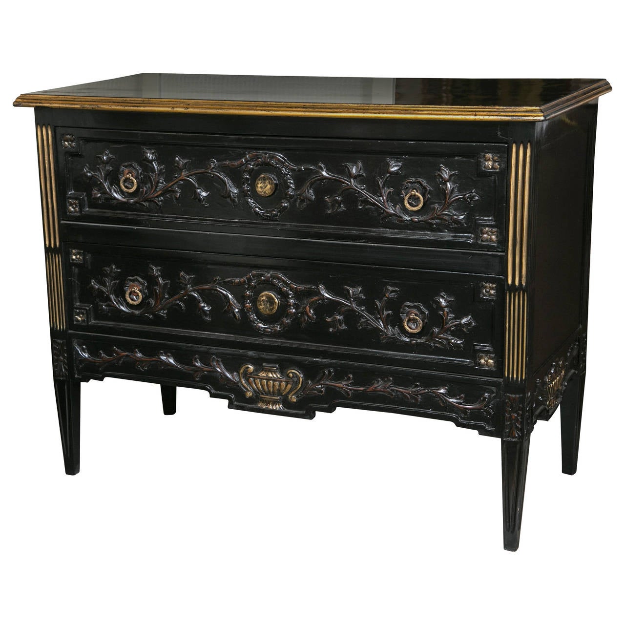 Neoclassical Style Ebonized Highly Carved Commode in the Style of ...