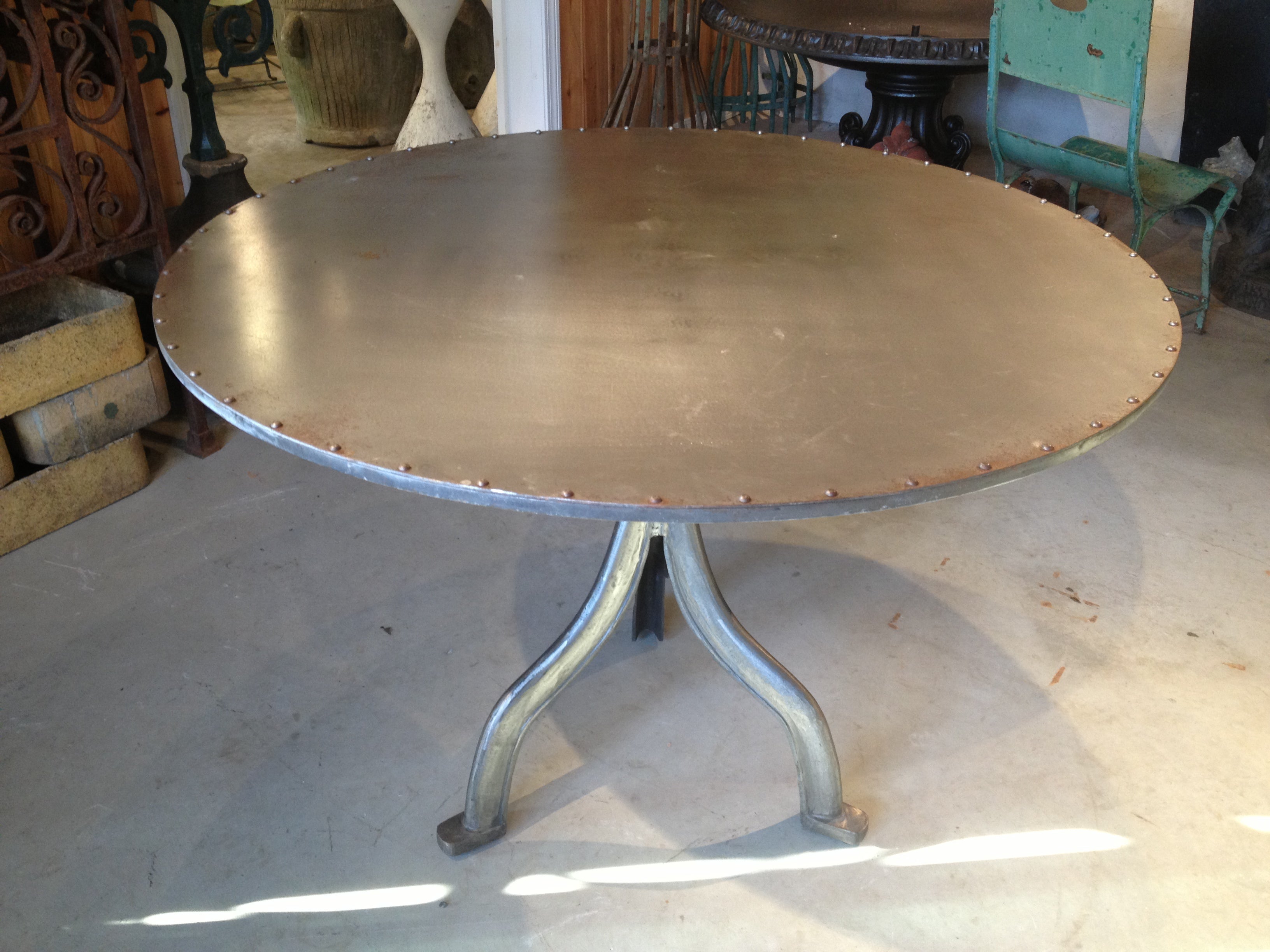French Riveted Steel Dining Table at 1stDibs