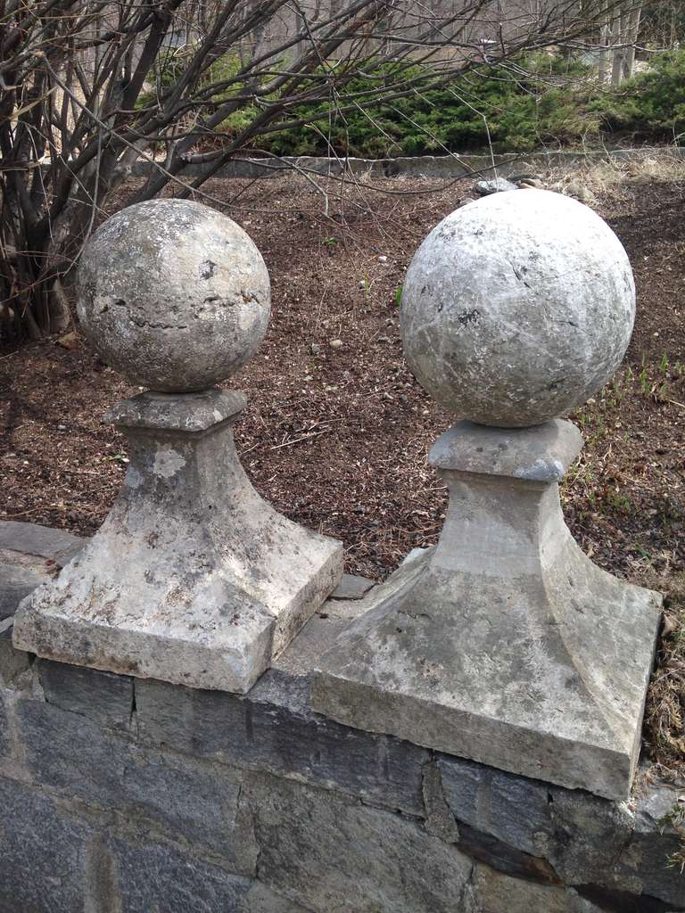 Sensational Pair of Large Carved Stone Gate Pier Finials at 1stDibs