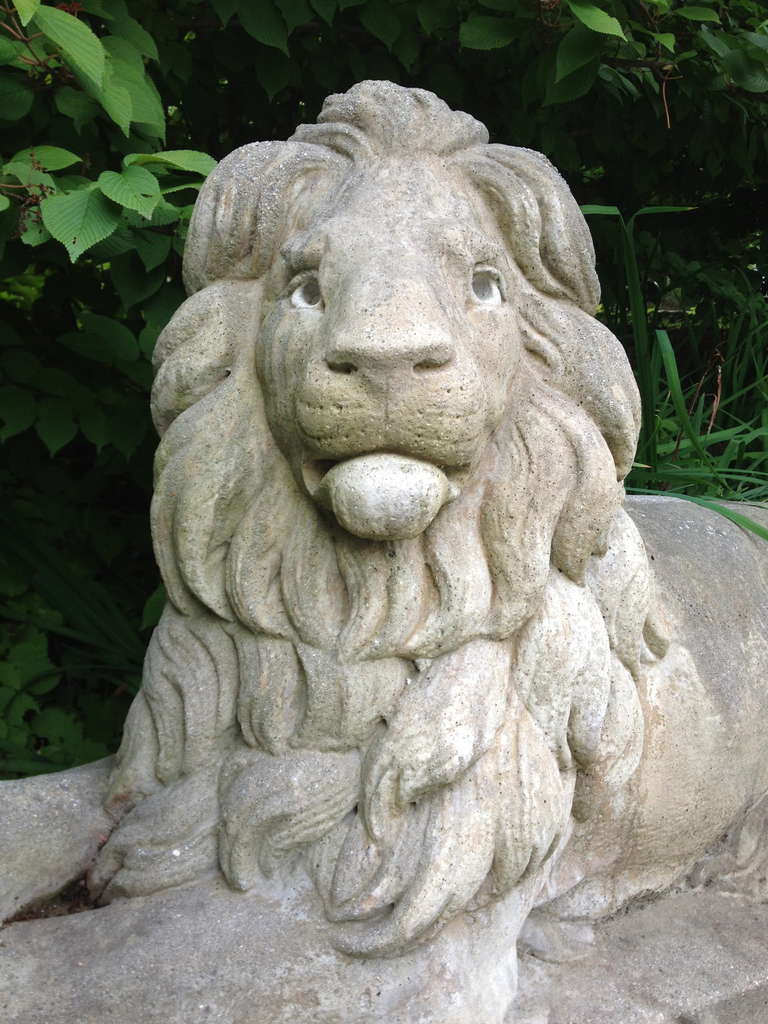 Regal Estate-Sized Cast Stone Lion at 1stDibs
