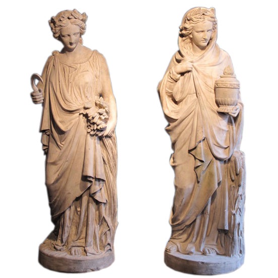 Exceptionally Rare Pair of Lifesize Stoneware Garden Statues at 1stDibs