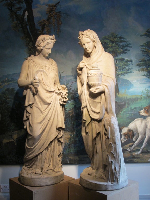 Exceptionally Rare Pair of Lifesize Stoneware Garden Statues at 1stDibs