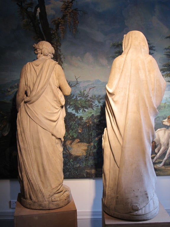 Exceptionally Rare Pair of Lifesize Stoneware Garden Statues at 1stDibs