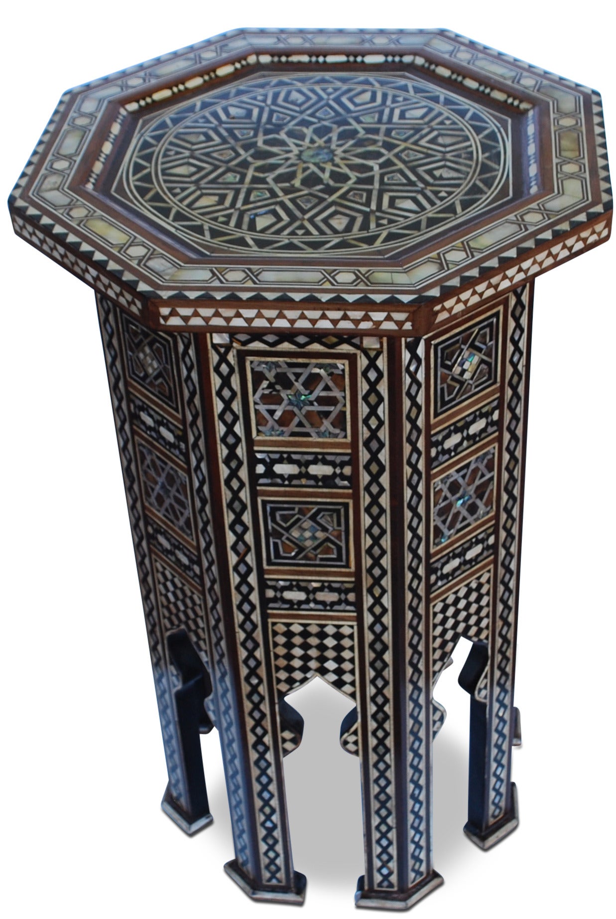 Pair of Tall Syrian or Moroccan Octagonal Mother of Pearl Inlay Tables ...