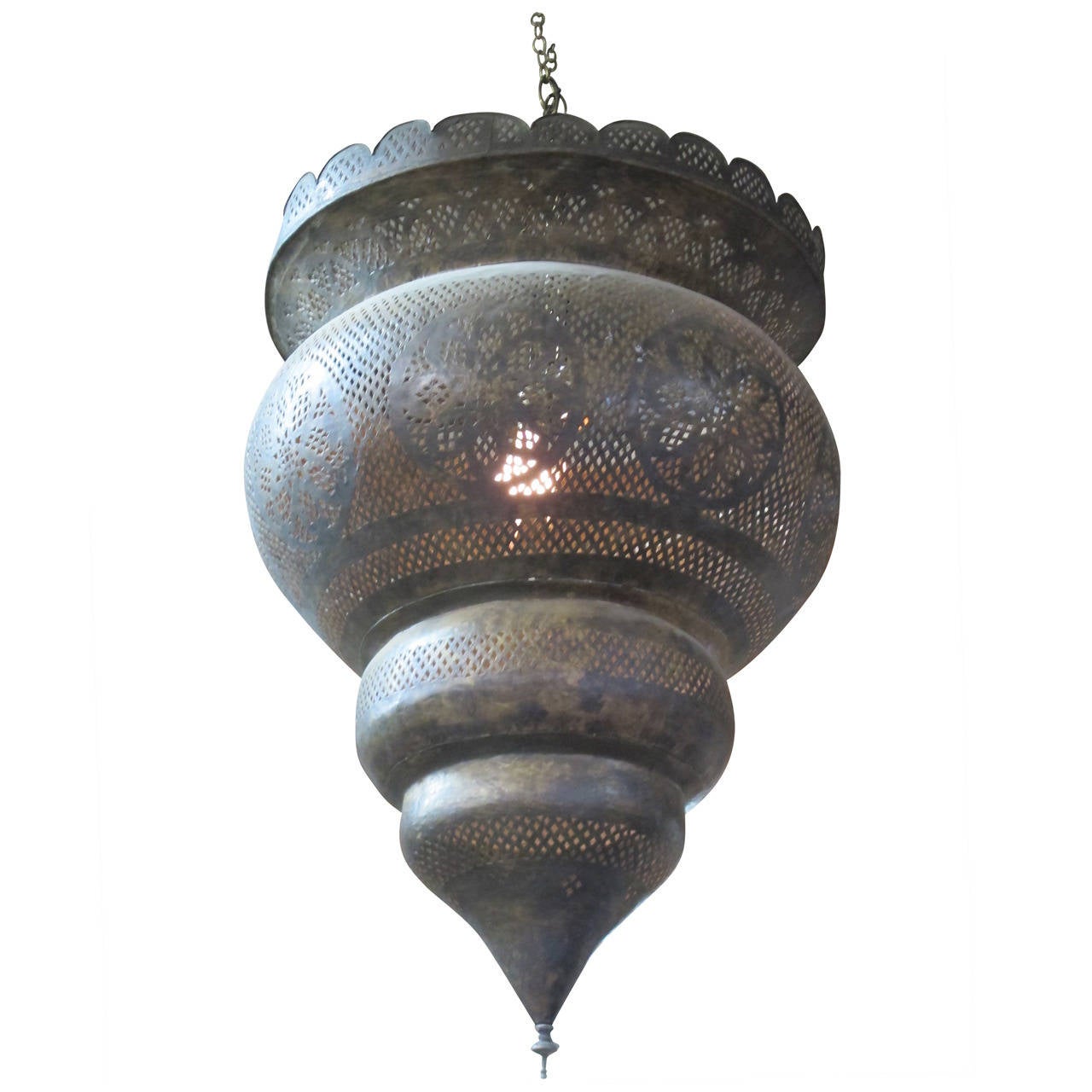Large Antique Moroccan Oxidized Brass Pendant Chandelier at 1stDibs