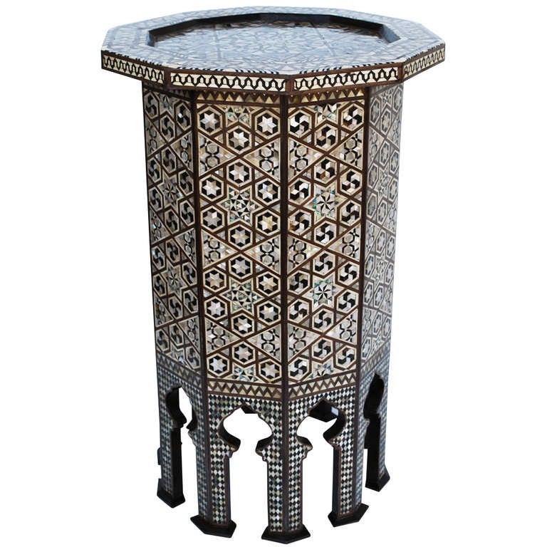 Syrian Abalone, Mother of Pearl Inlay Pedestal table at 1stDibs