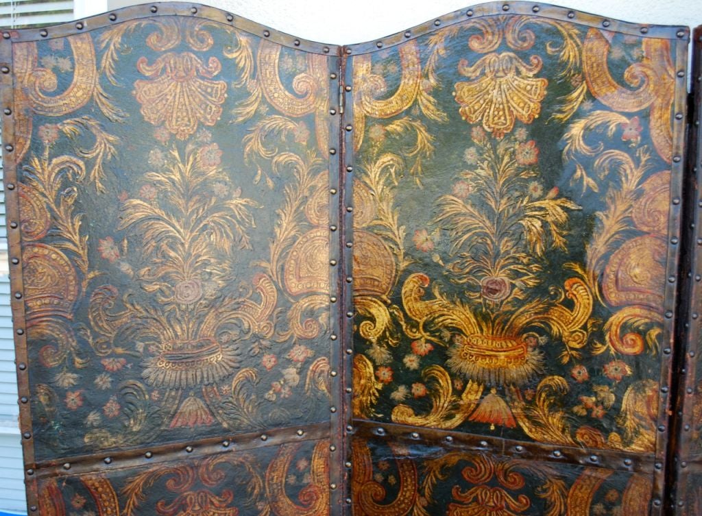 Gorgeous 19th Century Spanish Leather Embossed Screen at 1stDibs