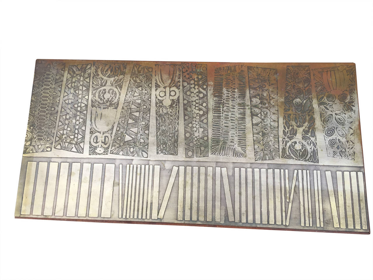 Italian Modernist Coffee Table with Etched Metal Top at 1stDibs