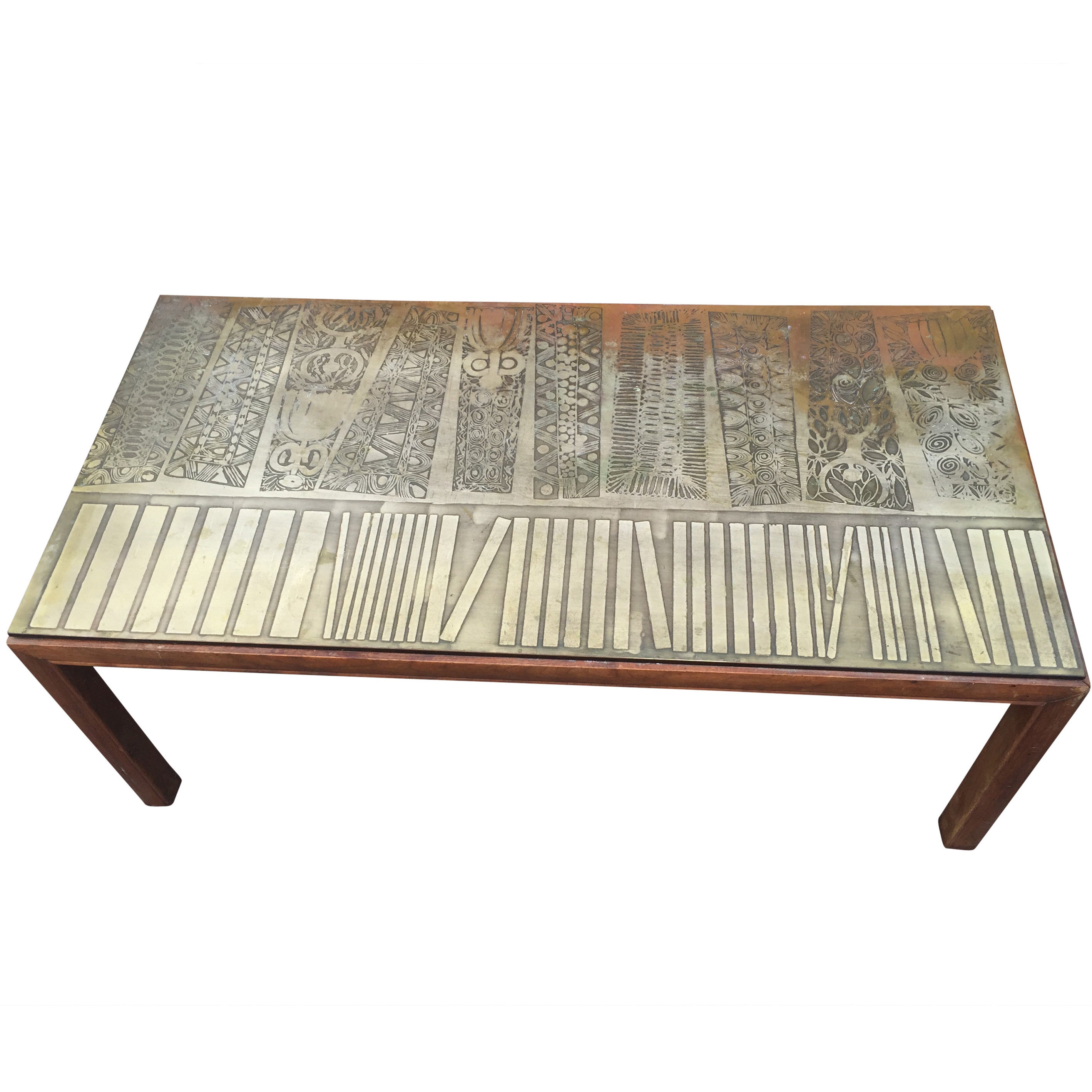 Italian Modernist Coffee Table with Etched Metal Top at 1stDibs