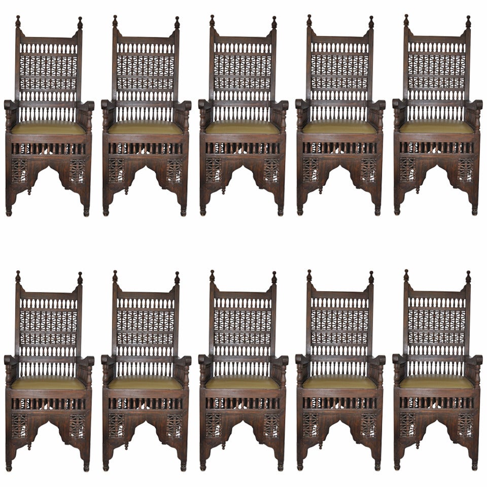 Set of Ten Moroccan Chairs with Custom Upholstery at 1stDibs
