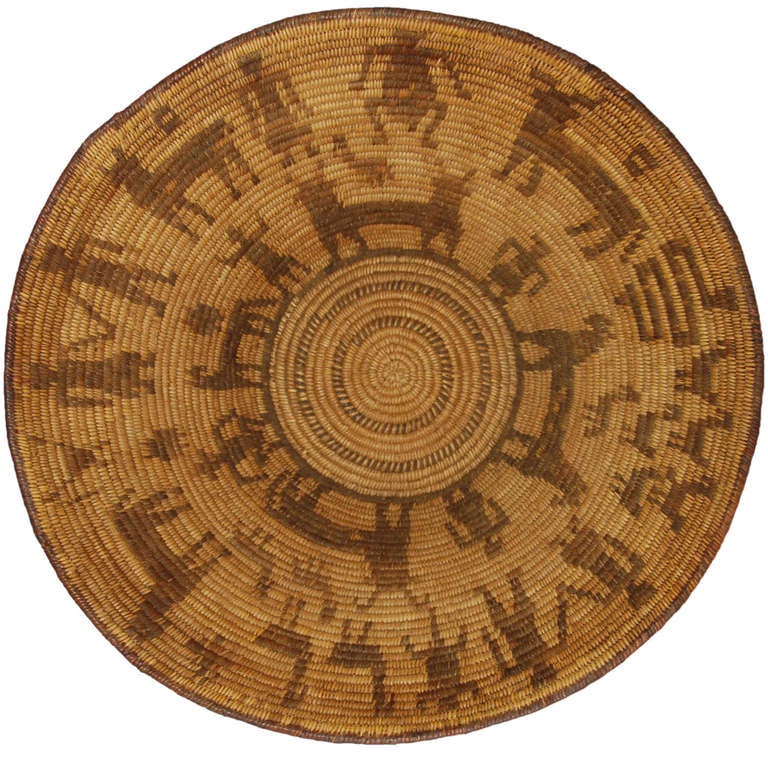 Very Large Pima Basket with Human and Zoomorphic Figures at 1stDibs