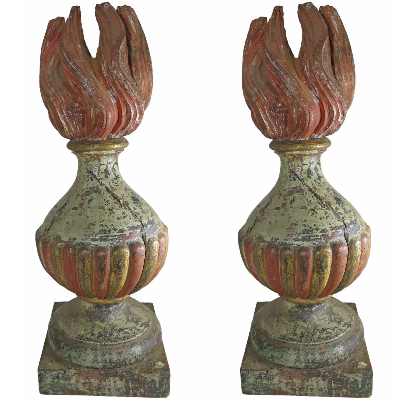 Pair of 18th Century Flame Architectural Finials Fragments at 1stDibs