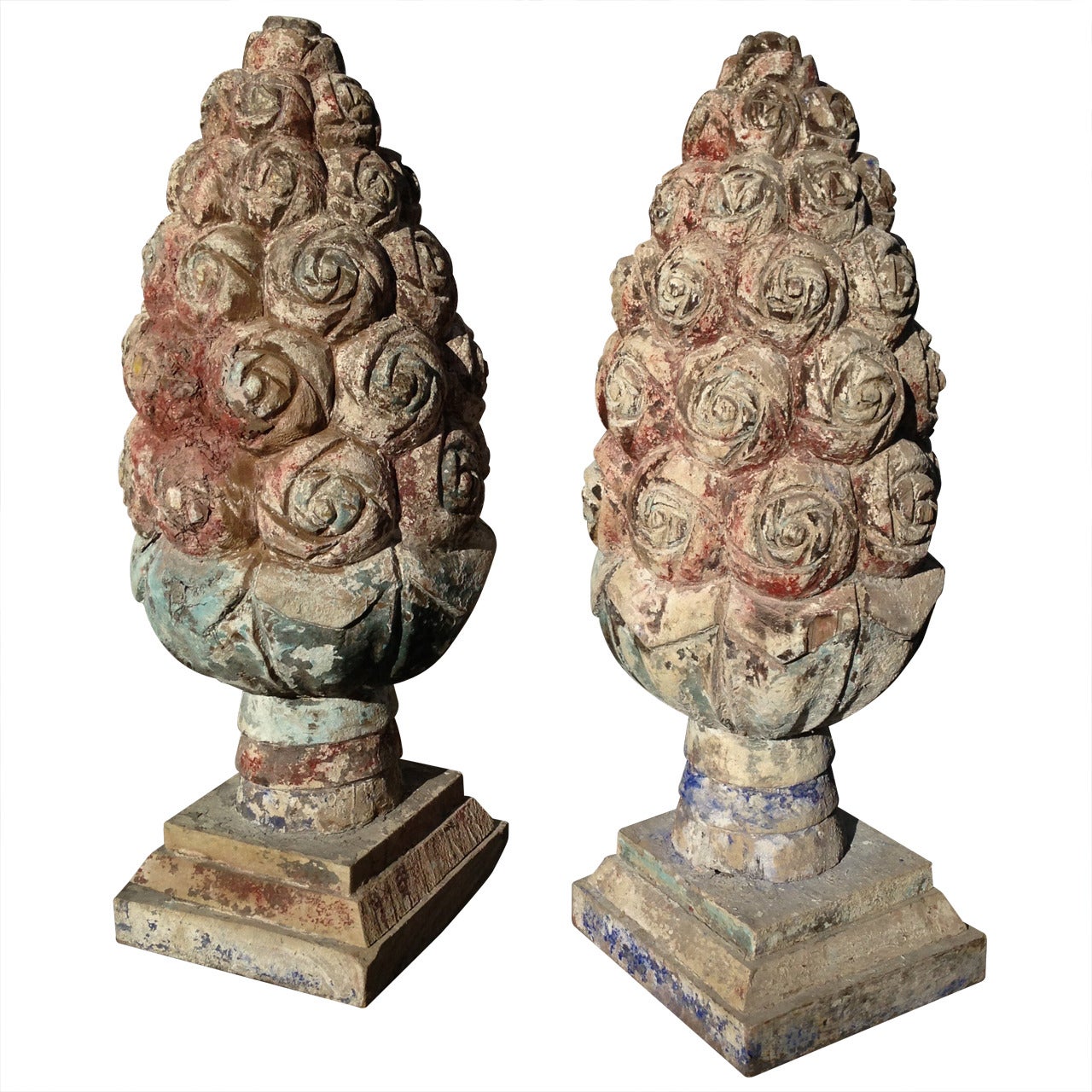 Pair of Carved Wooden Finials at 1stDibs