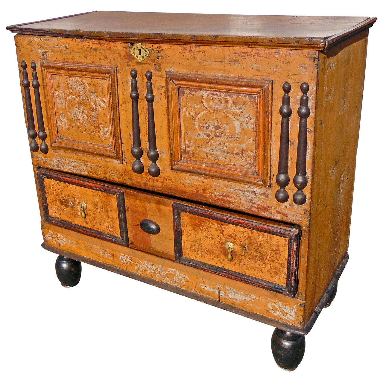 Period Pilgrim Century New England Painted Blanket Chest at 1stDibs