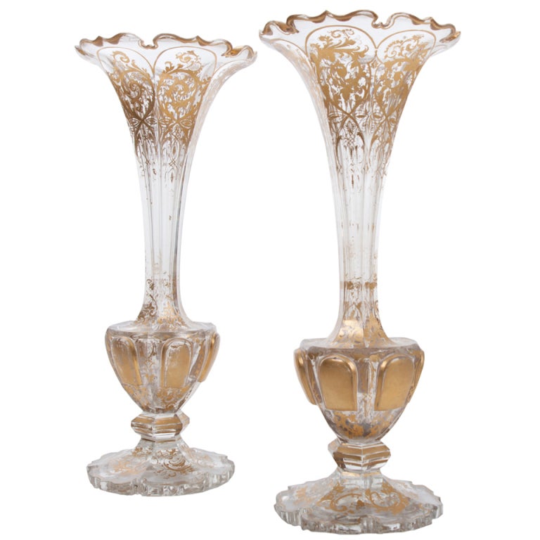 Italian Pair of 19th Century Crystal and Gilt Vases at 1stDibs