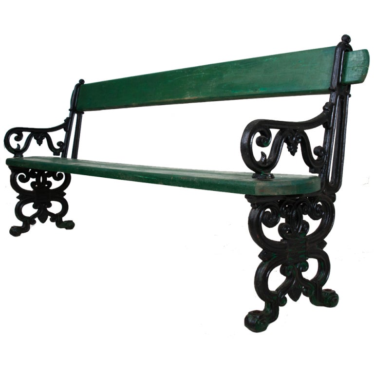 French Cast Iron and Painted Wood Bench at 1stDibs