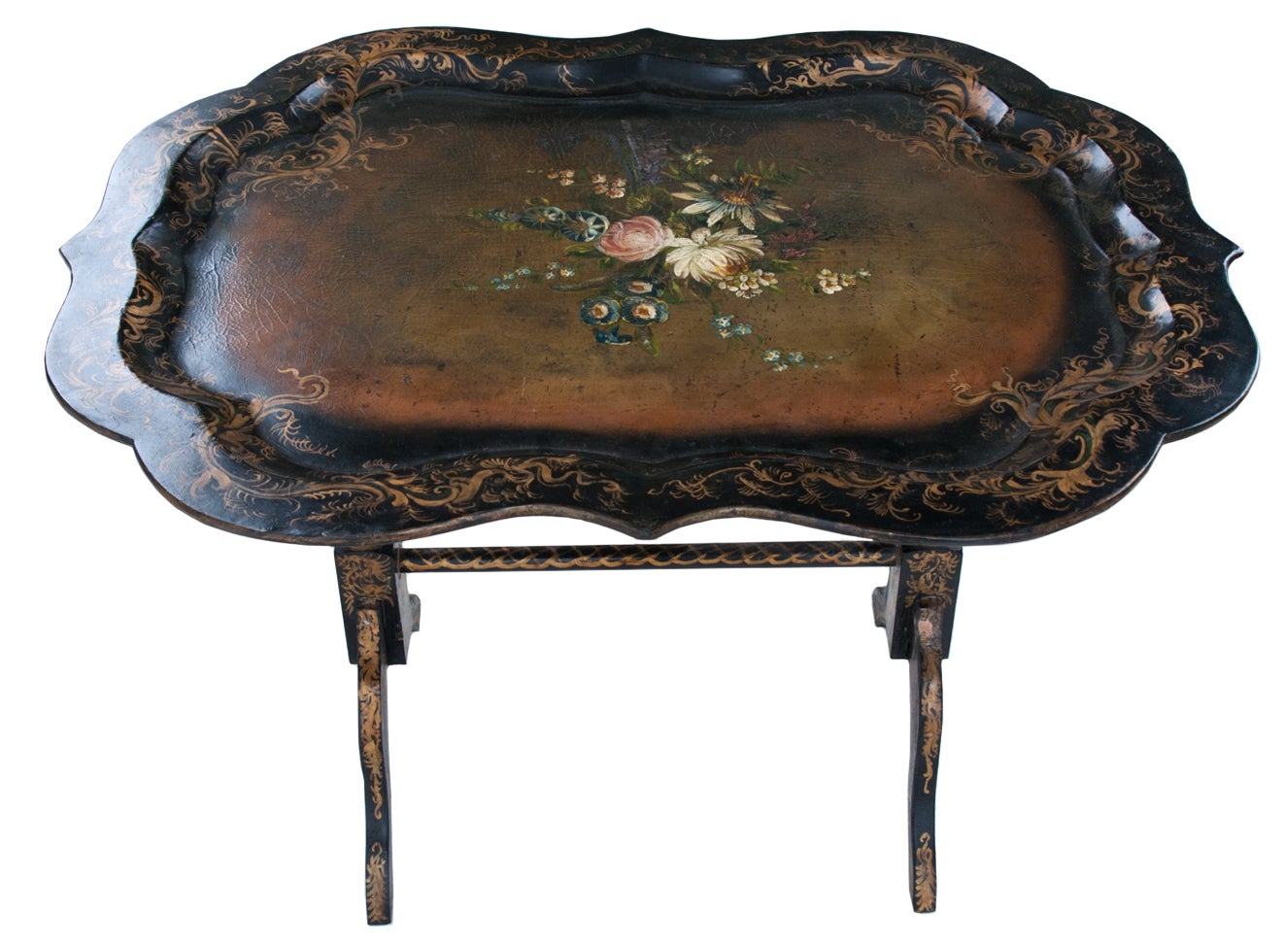English Papier-Mache and Painted Tilt Tea Table For Sale at 1stDibs