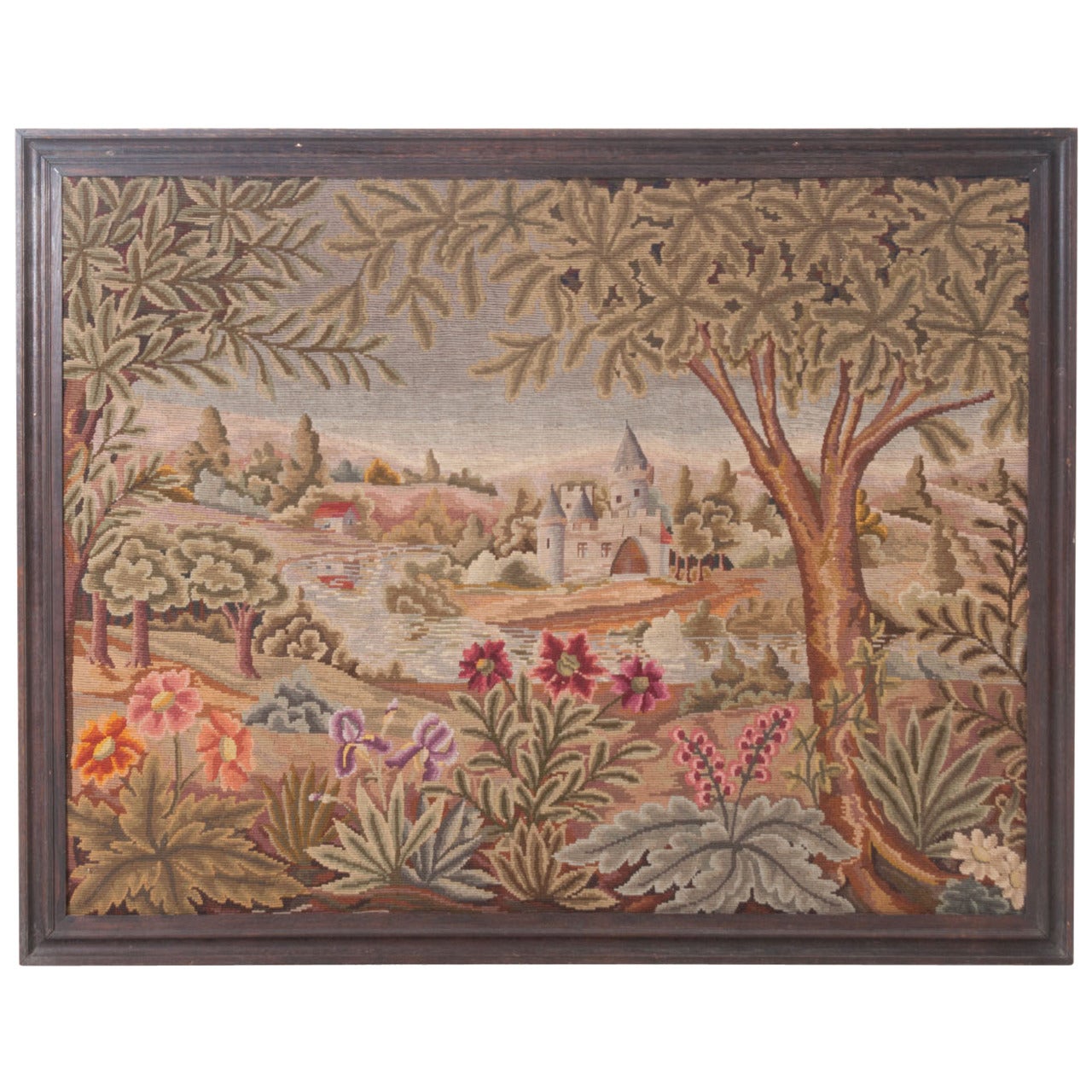 French Framed Colorful Needlepoint Tapestry at 1stDibs