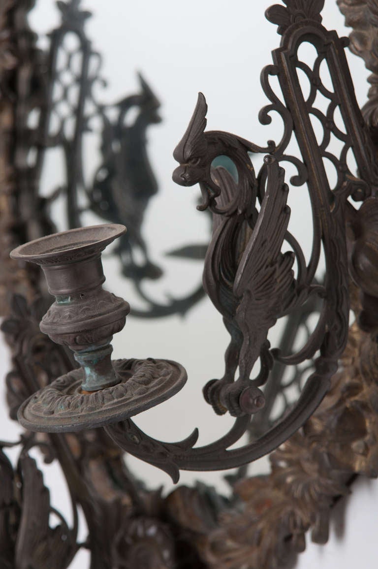 Scandinavian 19th Century Bronze Dragon Candelabra Mirror at 1stDibs