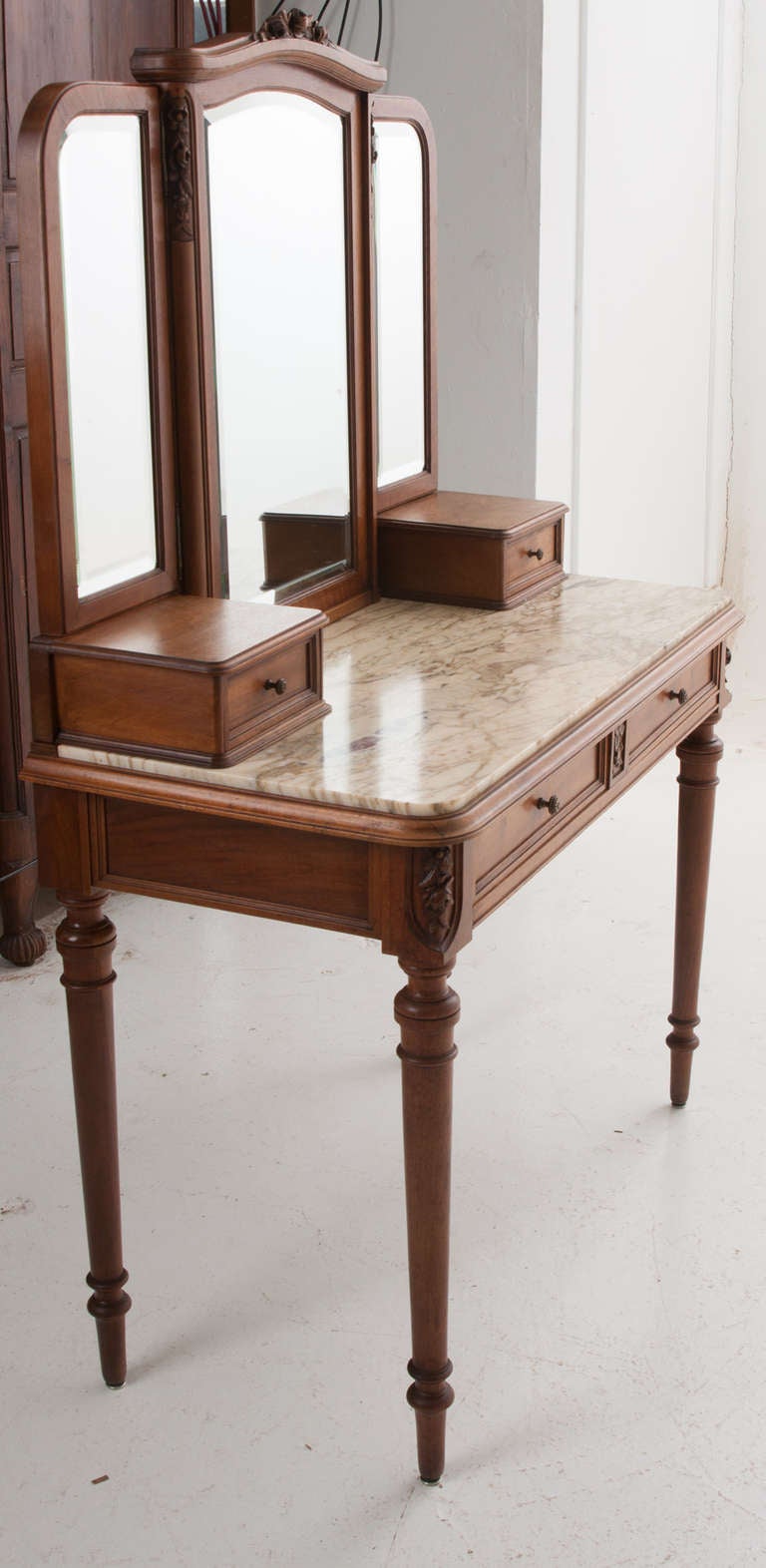 French 19th Century Marble-Top Dressing Table with Triptych Mirror at ...