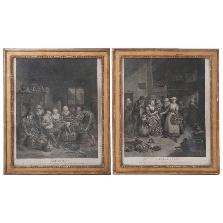 French 19th Century Pair of Framed Lithographs at 1stdibs