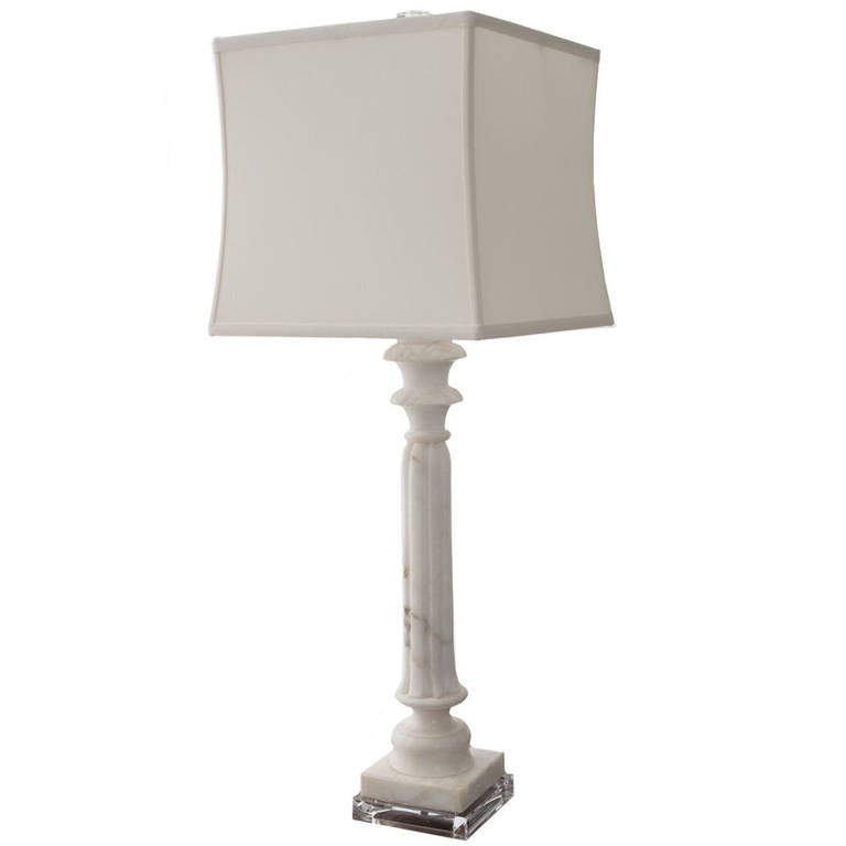 French Classical White Marble Column Lamp at 1stDibs