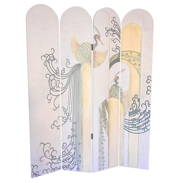 "Peacocks and Fountains, " Unique and Remarkable Art Deco Screen at 1stDibs