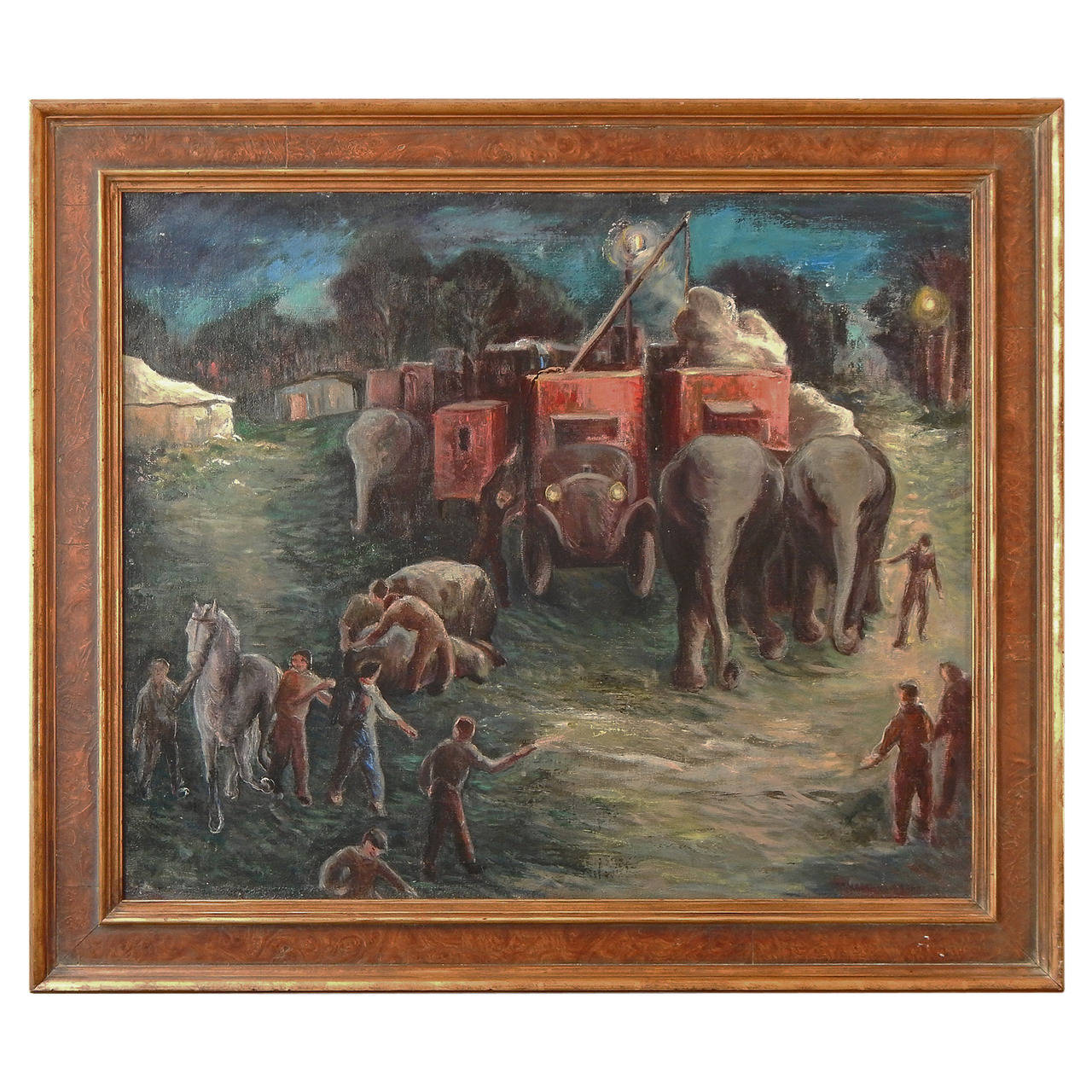 "Circus Setting Up at Night, " Atmospheric Social Realism Painting ...