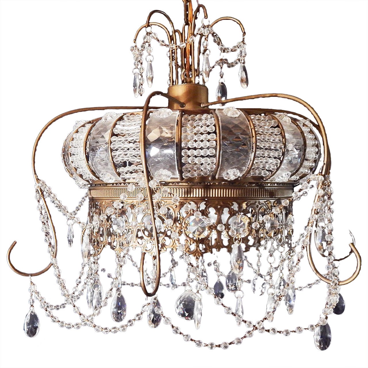 Rare Belle Epoch Chandelier in Form of Crown, Crystal and Brass at 1stDibs