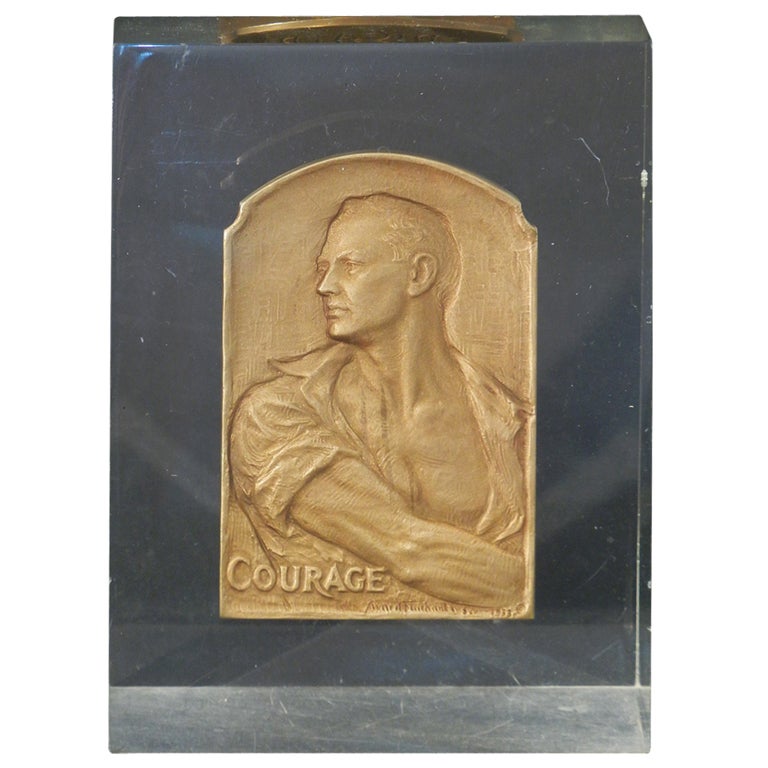 "Courage, " Paperweight w/ Bronze Plaque Set in Lucite, 1933 at 1stDibs ...