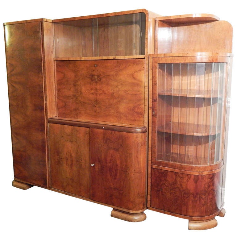 Art Deco/Moderne Figured Walnut Cabinet with Desk, Czech at 1stDibs