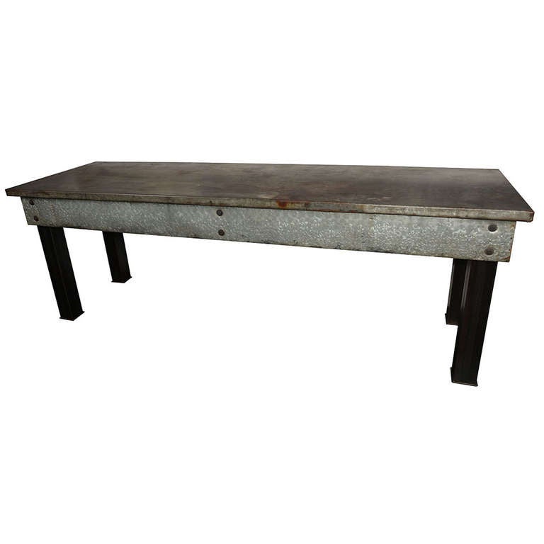 Monumental Galvanized Work Table at 1stDibs