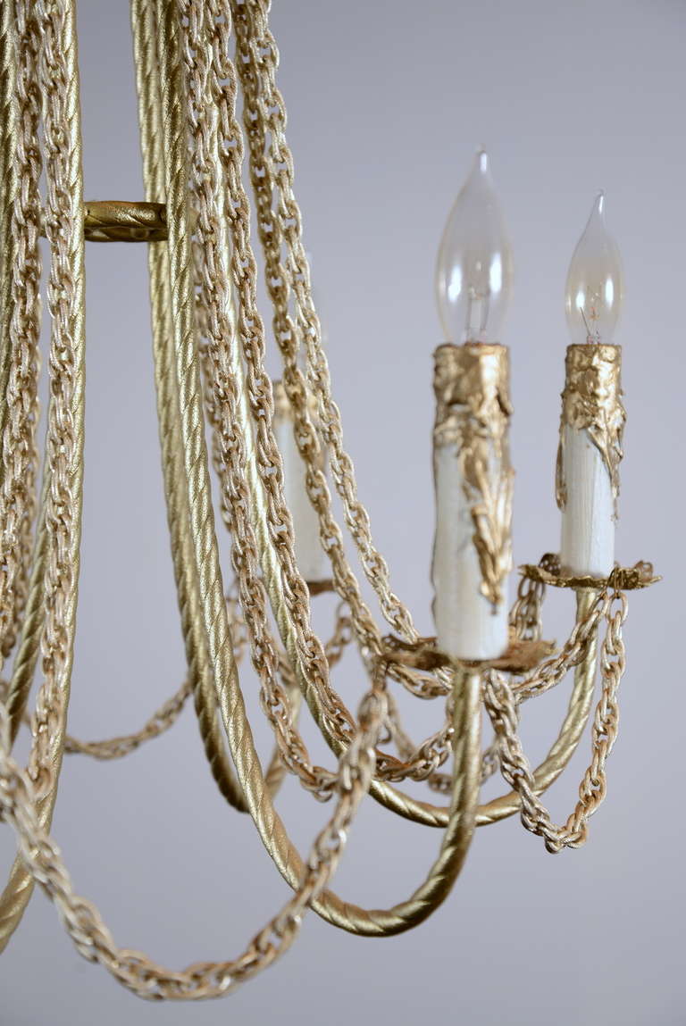 Six-Light Chandelier with Rope Twist Arms and Chain Swag at 1stDibs