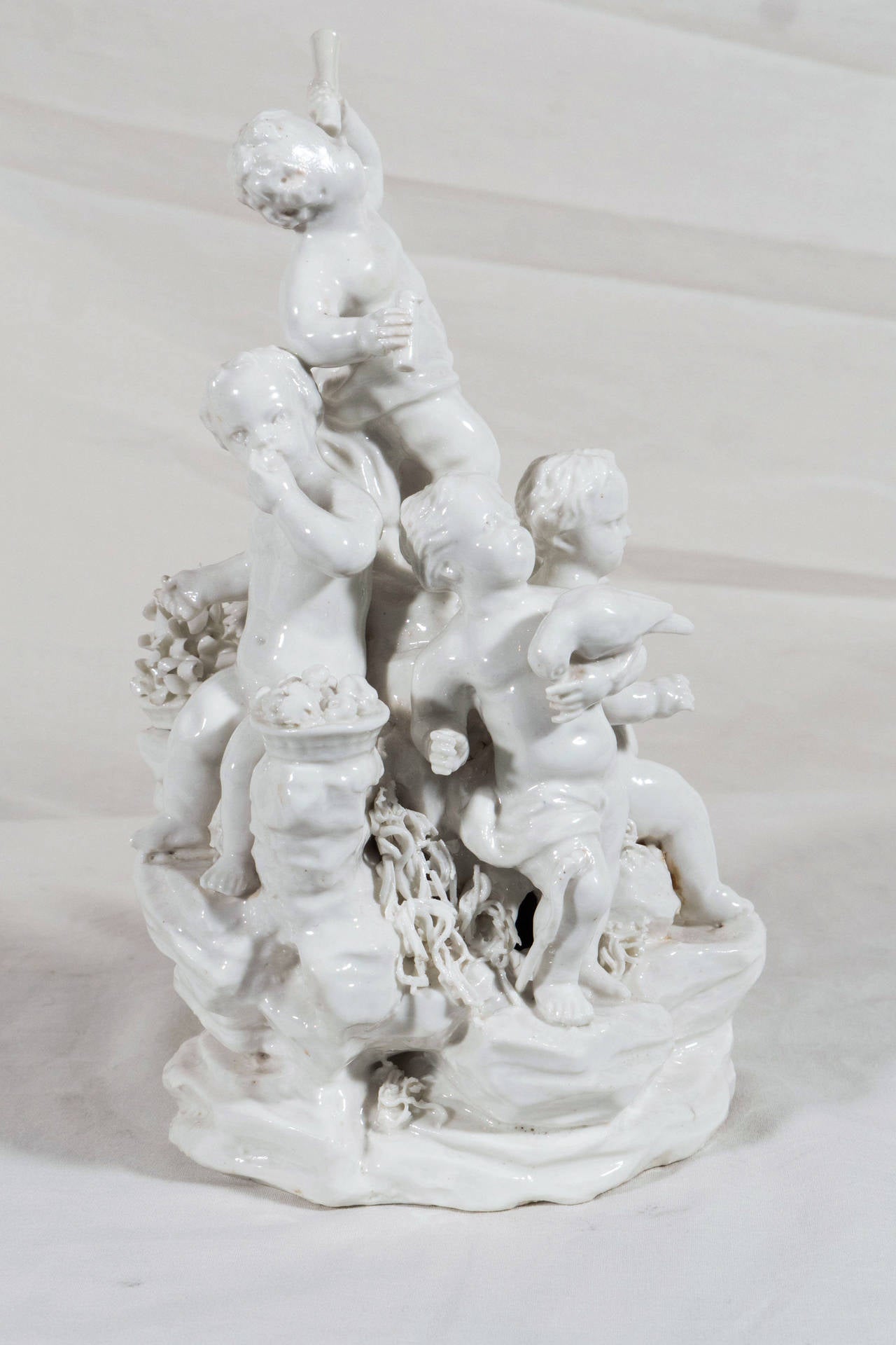 18th Century Unpainted Orleans Porcelain Group Representing "The 5 ...