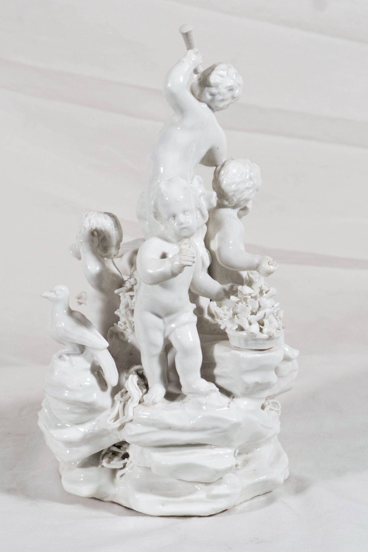 18th Century Unpainted Orleans Porcelain Group Representing "The 5 ...
