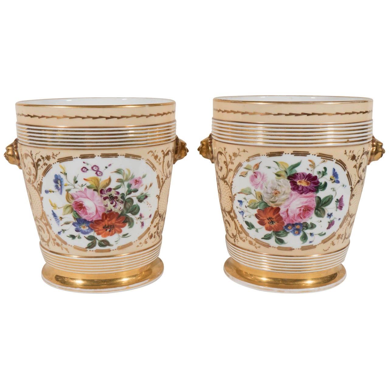 A Pair of Paris Porcelain Hand Painted Cache Pots at 1stDibs