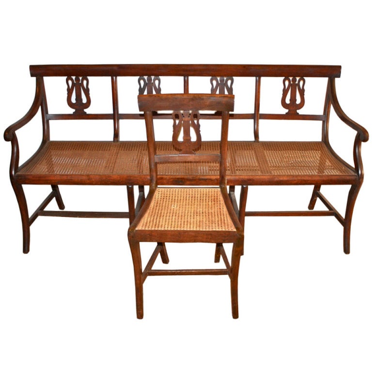 Italian Swan Lyre Klismos Settee and Side Chair at 1stDibs