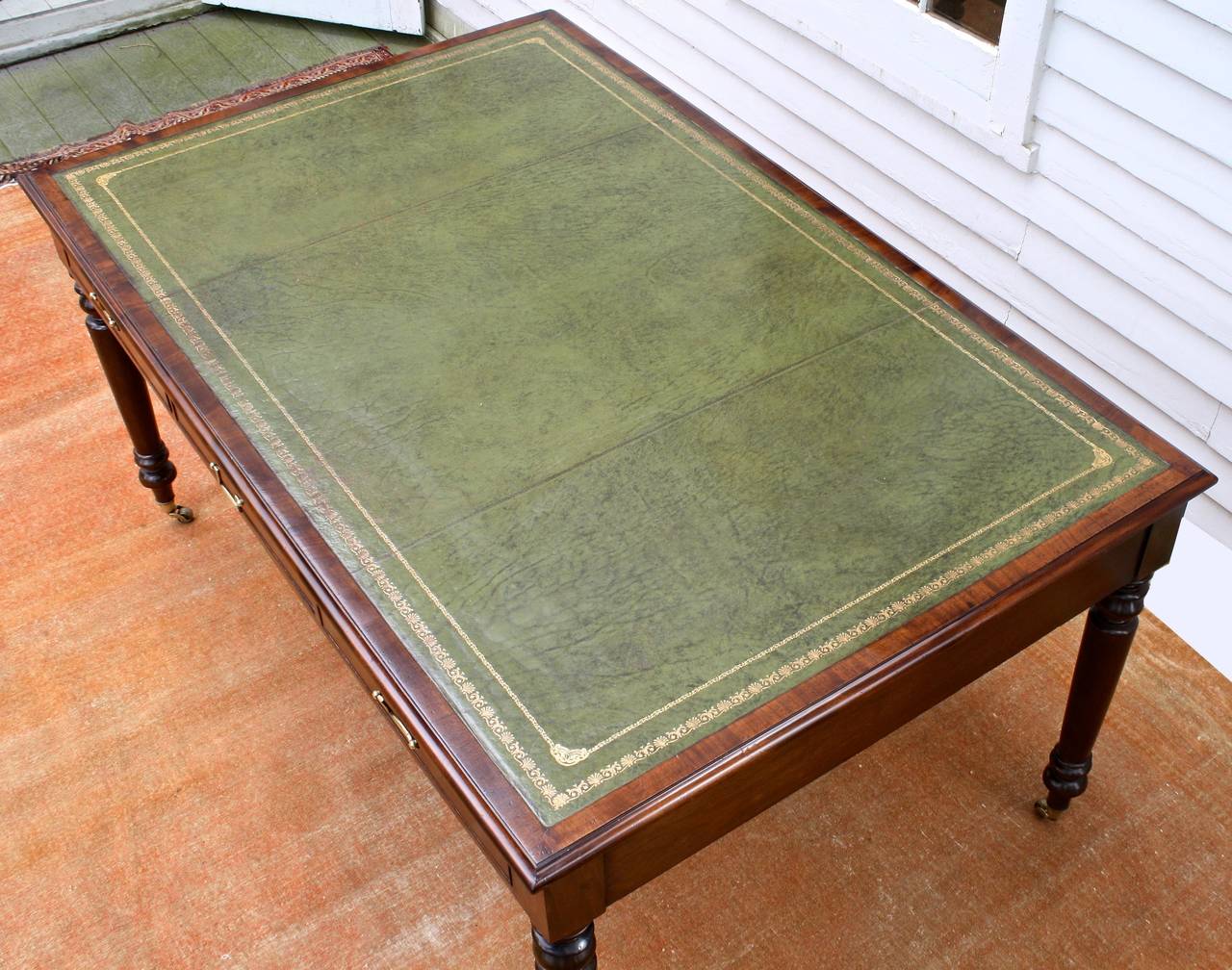 Edwardian Leather-Top Library Table at 1stDibs