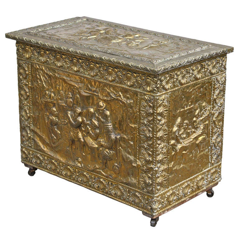 Embossed Brass Kindling Box at 1stDibs