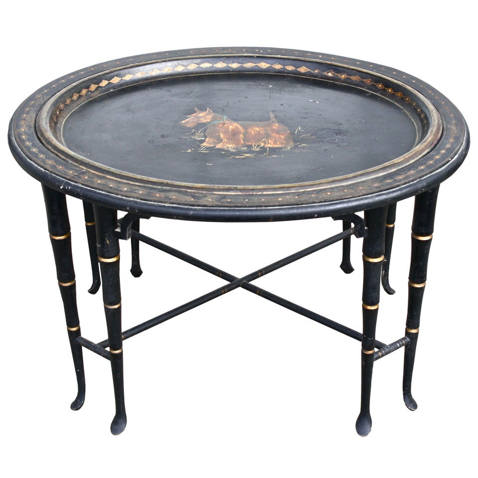 English Toleware Terrier Portrait Tray on Stand For Sale at 1stDibs