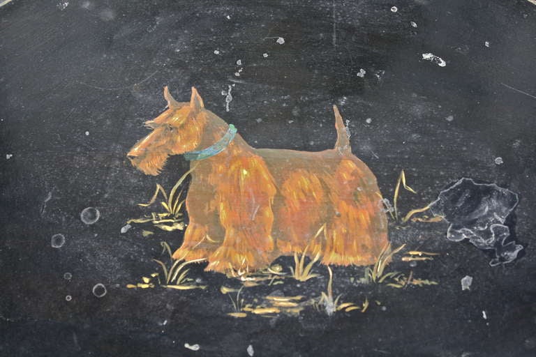 English Toleware Terrier Portrait Tray on Stand For Sale at 1stDibs
