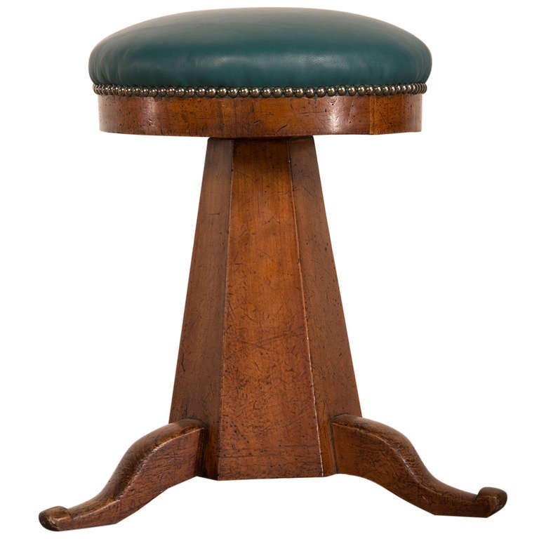 Antique French Louis Philippe Period Walnut and Teal Leather Piano Seat ...